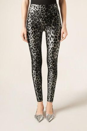Calzedonia Leggings Silky Touch Mit Animal-muster Grau