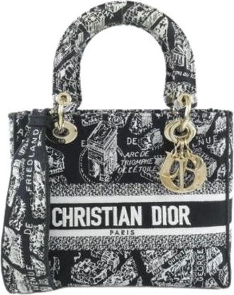 Dior Pre-owned Sac Lady D-Lite Moyen en Toile Plan De Paris - Femme - Pre-owned - Noir - Taille: ONE Size