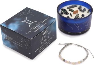 Ancient Wisdom Sternzeichenkerze mit Natursteinen und Armband aus Halbedelsteinen in Geschenkbox, Duftkerzen, Aromatherapie, originelles Geschenk zur Verbindung mit 