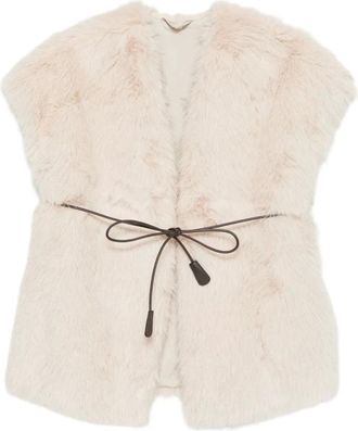 Alysi Femme, Vestes, Beige, Taille: 40 FR Gilet sans manches en fausse fourrure &agrave; nouer