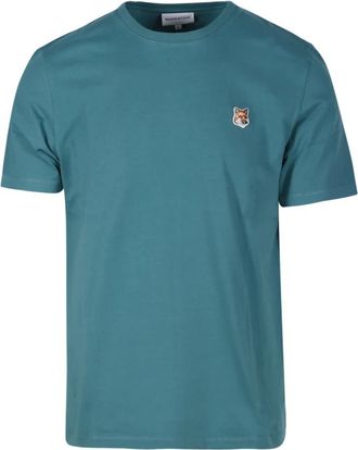 Maison Kitsuné Homme, Tops, Bleu, Taille: L Fox Head Patch Regular Tee Shirt