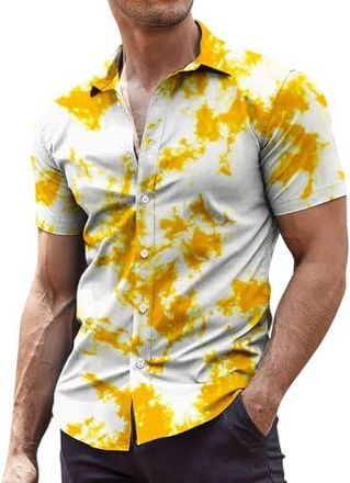 Generic Chemise de croisi&egrave;re des Cara&iuml;bes pour homme boutonn&eacute;e pour la plage tropicale hawa&iuml;enne &agrave; manches courtes pour f&ecirc;te hawa&iuml;enne palmier d&eacute;t&eacute; bowling ch