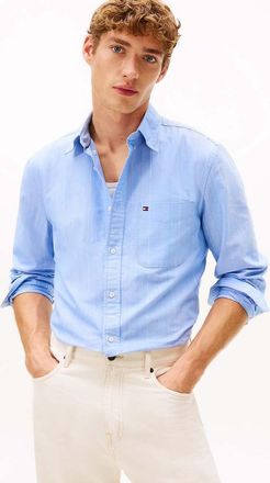 Tommy Hilfiger Chemise Oxford classique &agrave; rayures fines - Blanc-Bleu