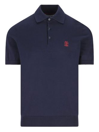 Brunello Cucinelli polo &agrave; logo brod&eacute; - Bleu
