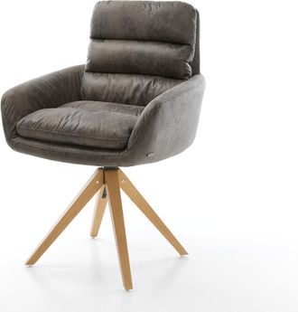 DELIFE Esszimmerstuhl Abelia-Flex mit Armlehnen Mikrofaser Grau Antik Holzgestell kantig Natur, Esszimmerst&uuml;hle