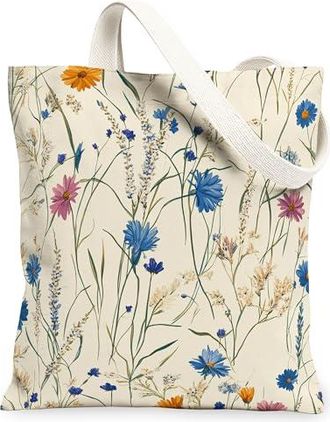 Generic Sac fourre-tout en toile r&eacute;utilisable avec fleurs de bleuet de printemps pour le shopping, 33 x 38 cm, sac d&eacute;picerie r&eacute;utilisable pour femme, esth&eacute;tiq