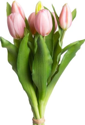 Botanic-Haus k&uuml;nstliches Tulpenb&uuml;ndel/k&uuml;nstlicher Tulpenbund Sandy mit 4 Tulpen und 3 Tulpenknospen Farbe: pink real Touch