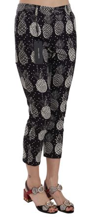 Dolce & Gabbana Womens Black Pineapple Print Skinny Capri Pants Cotton Elastane