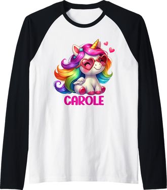 BDAZ Carole Personalisierter Name Buntes Einhorn Frauen M&auml;dchen Raglan
