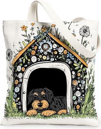 Generic Sac fourre-tout en toile motif chien Airedale Terrier printanier 33 x 38,1 cm, niche amusante pour chiot, sac d&eacute;picerie r&eacute;utilisable, sac d&eacute;picerie po