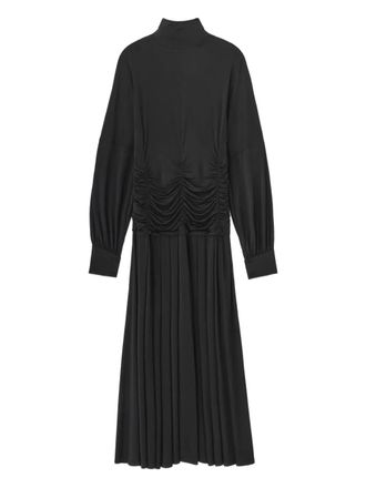 Ganni robe mi-longue &agrave; design pliss&eacute; - Noir