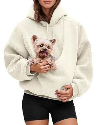 Generic Sweat-shirt de transport en polaire &agrave; manches longues pour femme avec poche kangourou pour une tenue d&eacute;contract&eacute;e, beige, XS