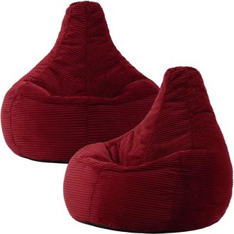 Icon Brand Dalton Sitzsack Cord, Burgund, 2er-Pack, Gaming Sitzsack Erwachsene mit F&uuml;llung, Bean Bag, Cord Sessel, Lounge Sessel, Lounge Stuhl, Schlafzimmer, Woh