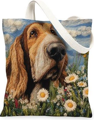 Generic Sac fourre-tout en toile motif chien de l&eacute;vrier printanier, 33 x 38,1 cm, sac d&eacute;picerie r&eacute;utilisable pour femme, sac d&eacute;picerie r&eacute;utilisable pour femme