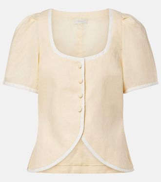 Faithfull The Brand Top Madeleine en lin &agrave; ceinture