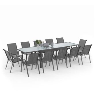 IDMarket Salon de jardin MADRID table extensible 135-270 CM et 12 chaises empilables gris anthracite