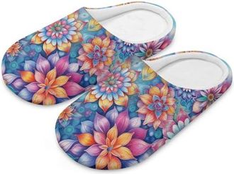 Coloranimal Pantoufles dint&eacute;rieur pelucheuses &agrave; bout ferm&eacute; pour femme - L&eacute;g&egrave;res et confortables, Mandala arc-en-ciel, 38.5/39.5 EU