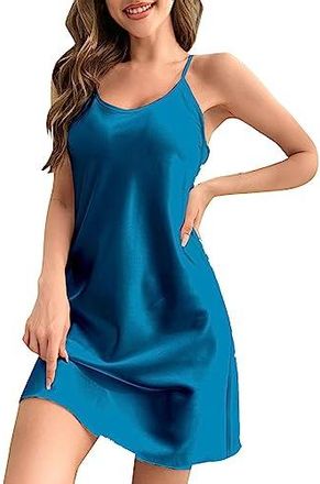 Generic Chemise de nuit en satin pour femme - Grande taille - Robe de nuit courte en satin - Nuisette en soie douce - Robe de nuit d&eacute;contract&eacute;e et douce - Che