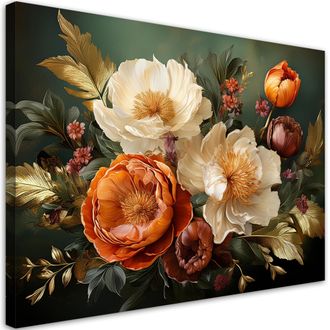 Feeby Leinwand Bilder - Blumen Laub von Natur Botanica - Vlies 120x80 cm - Deko Wohnzimmer - Wandbilder Schlafzimmer - Deko Aesthetic - Wand Deko - Leinwand