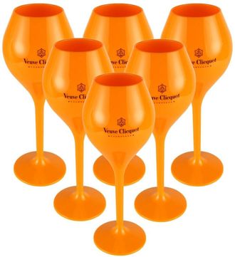 Veuve Clicquot 6 x gelbe trendige Champagnergläser aus Polycarbonat Acryl Schwimmbrille