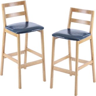 Generic 28 Barhocker In Thekenhöhe, 2er-Set, Rückenlehne Aus Massivholz Mit Kunstlederkissen, Armloser Kücheninselstuhl for Café-Bar(Leather N)