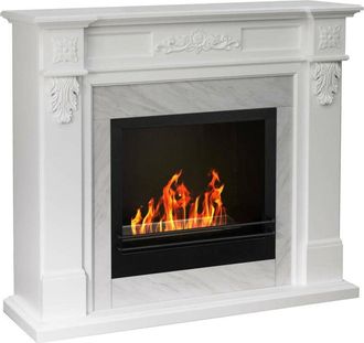 Dmora Dmora - Bioethanol-Kamin Arborio, &Ouml;kologischer Kamin, Rauchfreies Feuer, Heizung mit Ethanol, Made in Italy, 38x121 h108 cm, Wei&szlig;