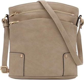 Alyssa Triple Zip Pocket Large Crossbody Bag (Sand)