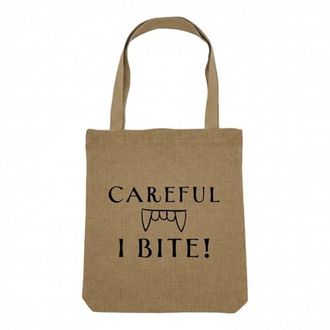 Fabulous Sac Shopping Tote Bag Aspect Lin - Careful I Bite Vampire Halloween Fear Horror - Sac de Courses Toile Epaisse 360g Beige Naturel Cabas Port&eacute; Epaule S