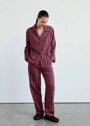 Mango Chemise de pyjama &agrave; rayures avec poche avant bordeaux - Femme - S - MANGO