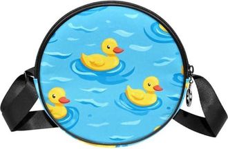 Generic Sac &agrave; bandouli&egrave;re rond pour femme, motif canards bleu canard avec fermeture &eacute;clair, bretelles r&eacute;glables, sac &agrave; main rond d&eacute;contract&eacute; pour femmes et fi