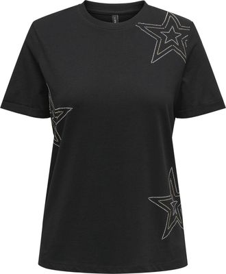 Only Damen Onlhollis Life S/S O-Neck Top Box JRS, Black, Medium