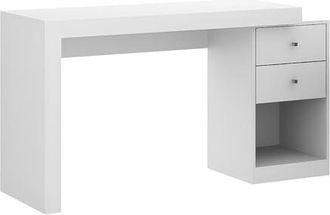 Vente-Unique Bureau Extensible 2 tiroirs et 1 Niche - Coloris : Blanc - Evan - avec Rangement