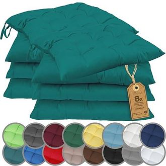 NatureMark Lot de 8 Galettes de Chaises avec Rubans 40x40 cm - Coussin de Chaise &Eacute;pais pour Int&eacute;rieur & Jardin - Couleur P&eacute;trole