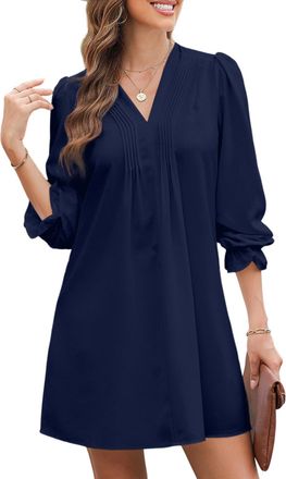 Dokotoo Kleid Damen Langarm Elegant Einfarbig A-Linien R&uuml;schen&auml;rmel V-Ausschnitt Midikleid Partykleid Freizeitkleid Dating-Kleid Sommerkleider R&uuml;schenkleid Bl