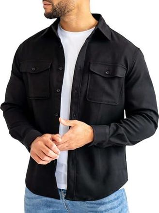 Generic Chemise &agrave; manches longues pour homme - Coupe d&eacute;contract&eacute;e - Col &agrave; revers - Chemise boutonn&eacute;e - L&eacute;g&egrave;re et respirante - Sans plis - Avec poches &agrave; rabat,