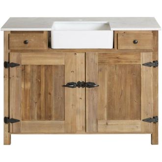 Made In Meubles Made In Meubles - Meuble sous vasque en bois recycl&eacute; et marbre - Dimensions 88x60x120 cm - 1 vasque int&eacute;gr&eacute;e - Rangement optimal avec tiroirs