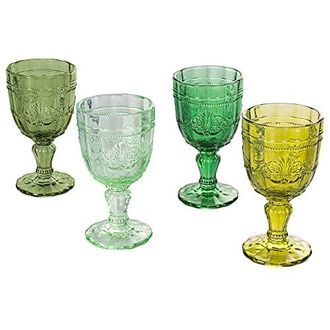 Villa D'Este Home Tivoli 5911615 Lot de 4 verres 265 ml en verre transparent, d&eacute;cor guilloch&eacute;, Syrah Greenery