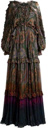 Etro Seidenkleid mit R&uuml;schen und Degrade Paisley-Print - - Dresses - Damen - Gr&uuml;n - XS
