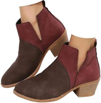 Generic Bottines de cowboy tendance pour femme - Talon &eacute;pais - Avec fermeture &eacute;clair dans le dos - Automne et hiver - En cuir synth&eacute;tique - Bout pointu - Coup