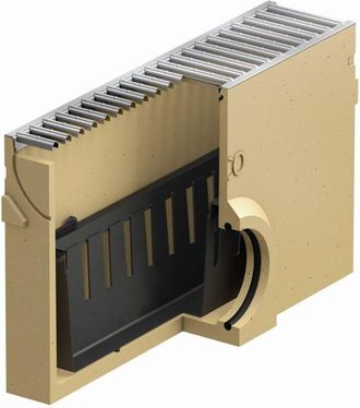 Aco Einlaufkasten aus Polymerbeton mit Schlammeimer und Stegrost 50 x 30 cm