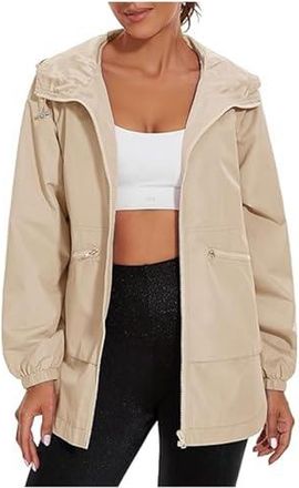 Generic 2026 Veste coupe-vent &agrave; capuche et fermeture &eacute;clair pour femme, kaki, XL