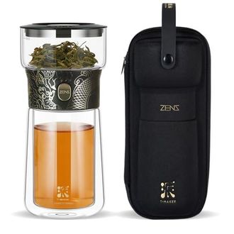Zens theiere avec infuseur, magique à une seule touche théière en verre pour Thé en Feuilles vrac sans dégâts, Cool Machine à Thé avec Tasse isotherme et s