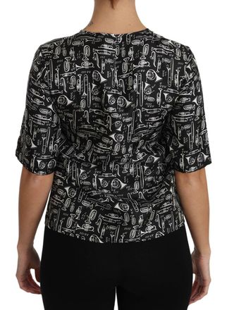 Dolce & Gabbana Musical Instruments Print Silk Blouse - Black