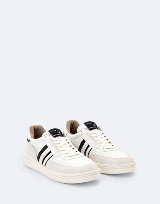 AllSaints Regan Stripe Leder-Schn&uuml;rsneaker in Wei&szlig;