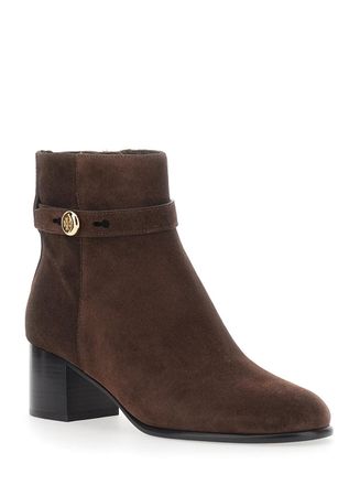 Tory Burch Womens Ankle Boots Romy Brown Suede Calf Leather
