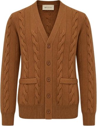 Ami Cardigan en maille torsad&eacute;e &agrave; col en V - Homme - Pulls - Brun - Taille: M