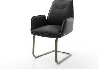 DELIFE Freischwinger Zoa-Flex Echt-Leder Schwarz Freischwinger flach Effektfinish Titan, Esszimmerst&uuml;hle