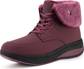 Mishansha Damen Winterschuhe Gefüttert Wasserdicht Keilabsatz Schuhe Damen Winter Warme Schneestiefel Tiefrot 42