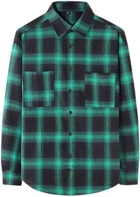 Generic Chemise &agrave; carreaux en flanelle &agrave; manches longues pour homme, chemise boutonn&eacute;e tartan pour homme, chemise surdimensionn&eacute;e polyvalente, confortable, ha
