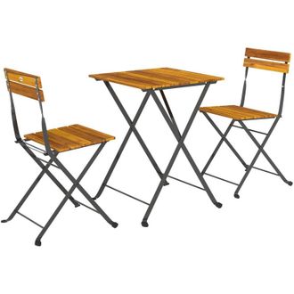OUTSUNNY Ensemble bistrot de jardin 3 pi&egrave;ces pliables style exotique acier noir lattes bois acacia verni